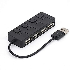 Lysee Plug & Connectors - High Speed Slim 4 Ports USB 2.0 Hub LED USB Hub Splitter with Power on/Off Switch for Laptop PC Computer USB Connectors - (Color: Black)