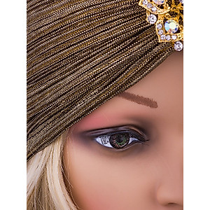 Vijiv Women's Vintage Lurex Knit Turban Beanie Hats Headwraps for 1920s Cocktail Party Gold