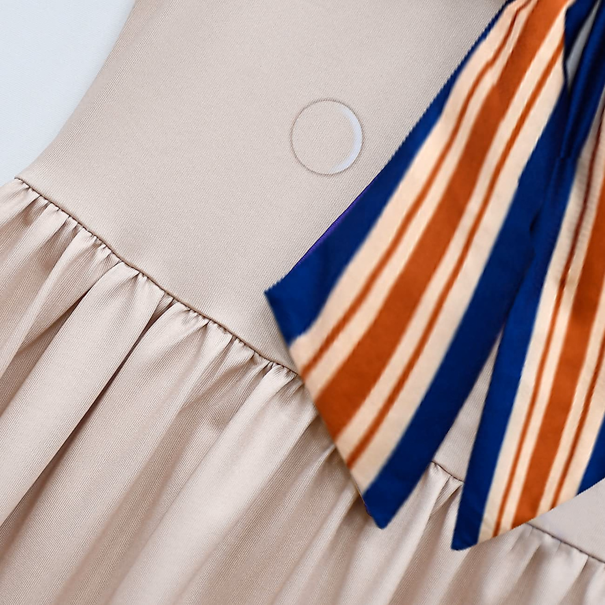 Yameidie Kids Girls Big Bow School Uniform Dress Halloween Horror Doll Cosplay Costume Two-piece Dress (Khaki, Kid 140 (Height :51-55 Inch))