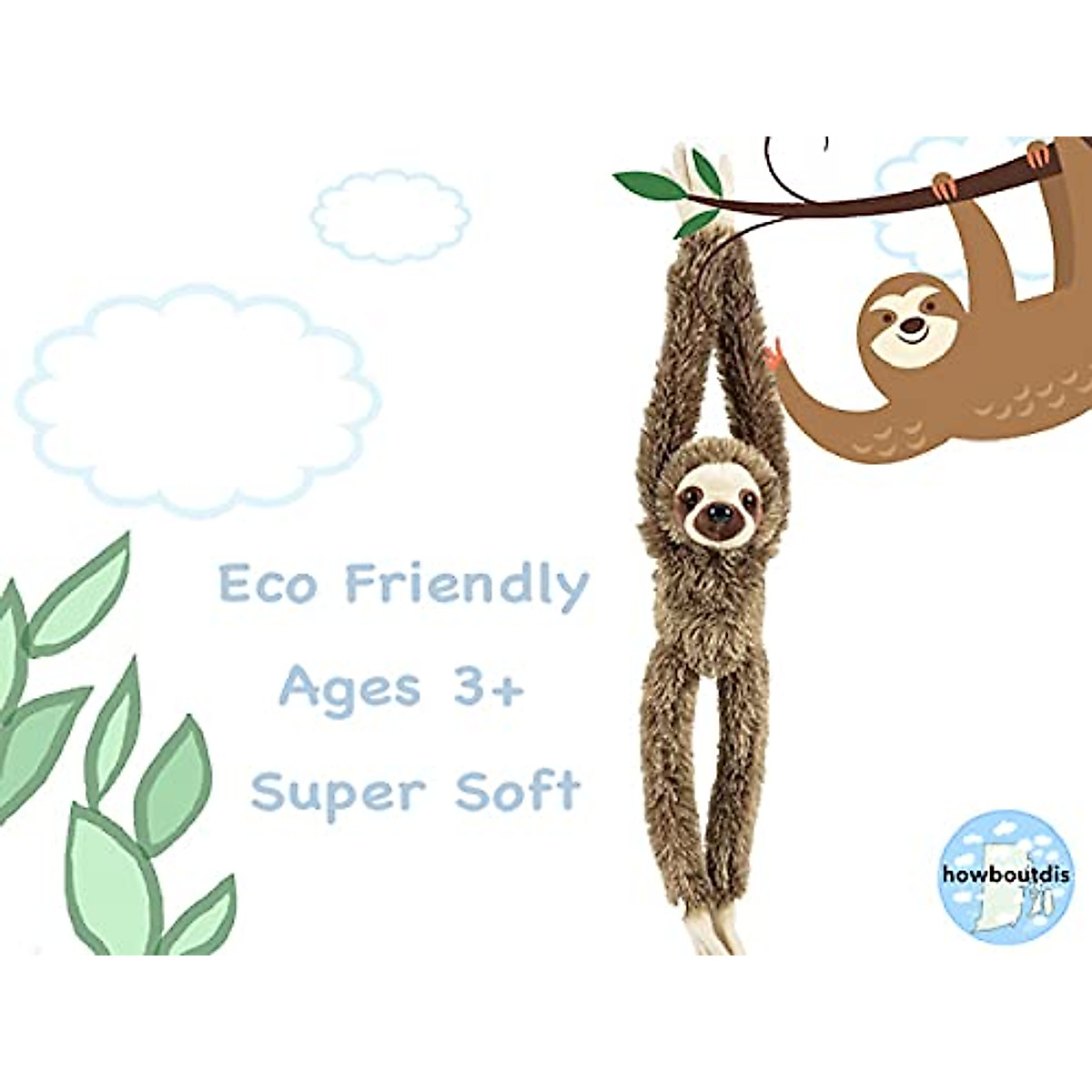 HOWBOUTDIS 20 inch Brown Hanging Sloth - Stuffed Animal - Ultra Soft Plush - Hands and Feet Connect - Realistic Design - Great Gift or Prize