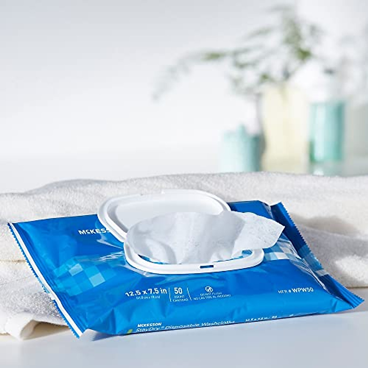 McKesson StayDry Disposable Wipes or Washcloths for Adults with Aloe, Incontinence, Alcohol-Free, 50 Wipes, 12 Packs, 600 Total