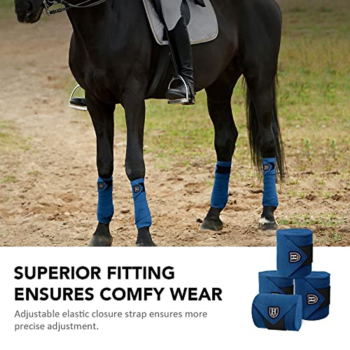 Harrison Howard Essential Horse Polo Leg Wraps Soft Fleece Leg Bandage for Horse Set of 4 Deep Blue Medium