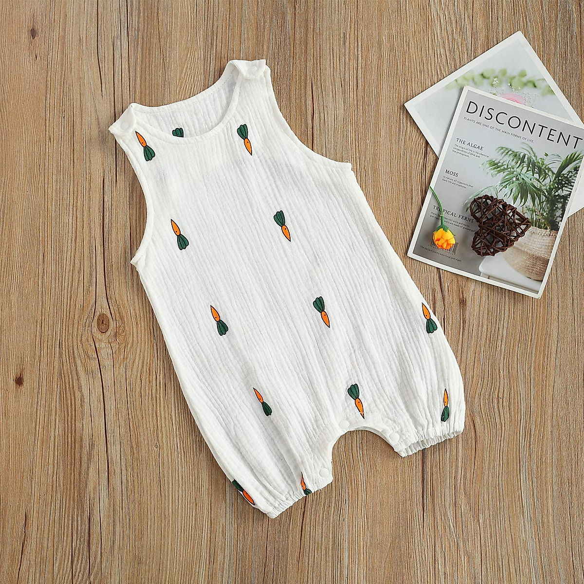 Newborn Baby Fashion Sleeveless Cactus Print Romper for Kids Children Boys Girls Pajamas Cotton One-Piece Suit (Carrot, 12-18M)