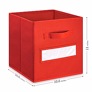 artsdi 11 Inch Storage Cube,Storage bin,cube storage (Set of 10) Foldable Fabric Cube Storage Bins with 10 Labels Window Cards & a Pen,Baskets Containers for Shelves,Closet Organizers Box,Red
