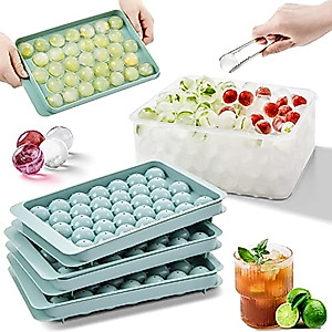 3 Pack Round Ice Cube Tray, Ice Ball Maker Mold for Freezer with Container, Sphere Ice Cube Tray Making 99pcs Circle Ice Chilling Cocktail Whiskey Tea Coffee(3Pack Blue Ice trays & Ice Bin & Ice tong)