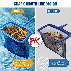 SORSWEET Pool Rake, Heavy Duty 17" Leaf Skimmer Net, Including EZ-Clip, Deep Bag Catcher, Pool Net for Cleaning Pool, Fits Standard 1-1/4" Pole, Pole Not Included