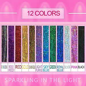 Tototoo Hair Tinsel 3000 Strands With Tools 44 Inch 12 Colors Fairy Hair Tinsel Kit for Girls Glitter Hair Tinsel Strands Kit Heat Resistant Sparkling Shiny Hair Extensions (12 Colors/3000 Stands)