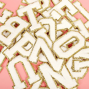Self-Adhesive Chenille Letters Patches: 26PCS White Letter Patches Stickers Varsity Letter Patches Stick on Backpacks Hats Repair Preppy Patch