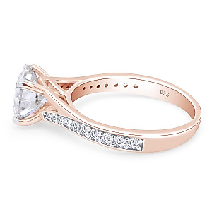 SAVEARTH DIAMONDS 2 Carat Round Cut Lab Created Moissanite Diamond Split Shank Solitaire Engagement Ring In 14K Rose Gold Plated 925 Sterling Silver Jewelry (G-H Color, 2.00 Cttw) Ring Size -6.5