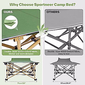 Sportneer Camping Cots for Adults, Camp Cot 2 Side Pockets Cots for Sleeping 450LBS(Max Load) Portable Folding Cots Extra Wider Cot with Carry Bag for Camping Beach Lounging BBQ Hiking Office