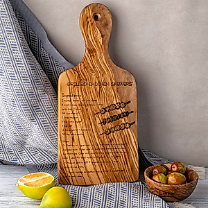 Forest Decor Olive Wood Recipe Cutting Board with Handle, Handcrafted Recipe Cutting Board, Custom Recipe Engraved Board, Perfect Handwriting Recipe Gift, Family Recipe, 12x6