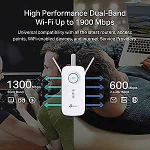 TP-Link AC1900 WiFi Extender (RE550), Covers Up to 2800 Sq.ft and 35 Devices, 1900Mbps Dual Band Wireless Repeater, Internet Booster, Gigabit Ethernet Port (Renewed)