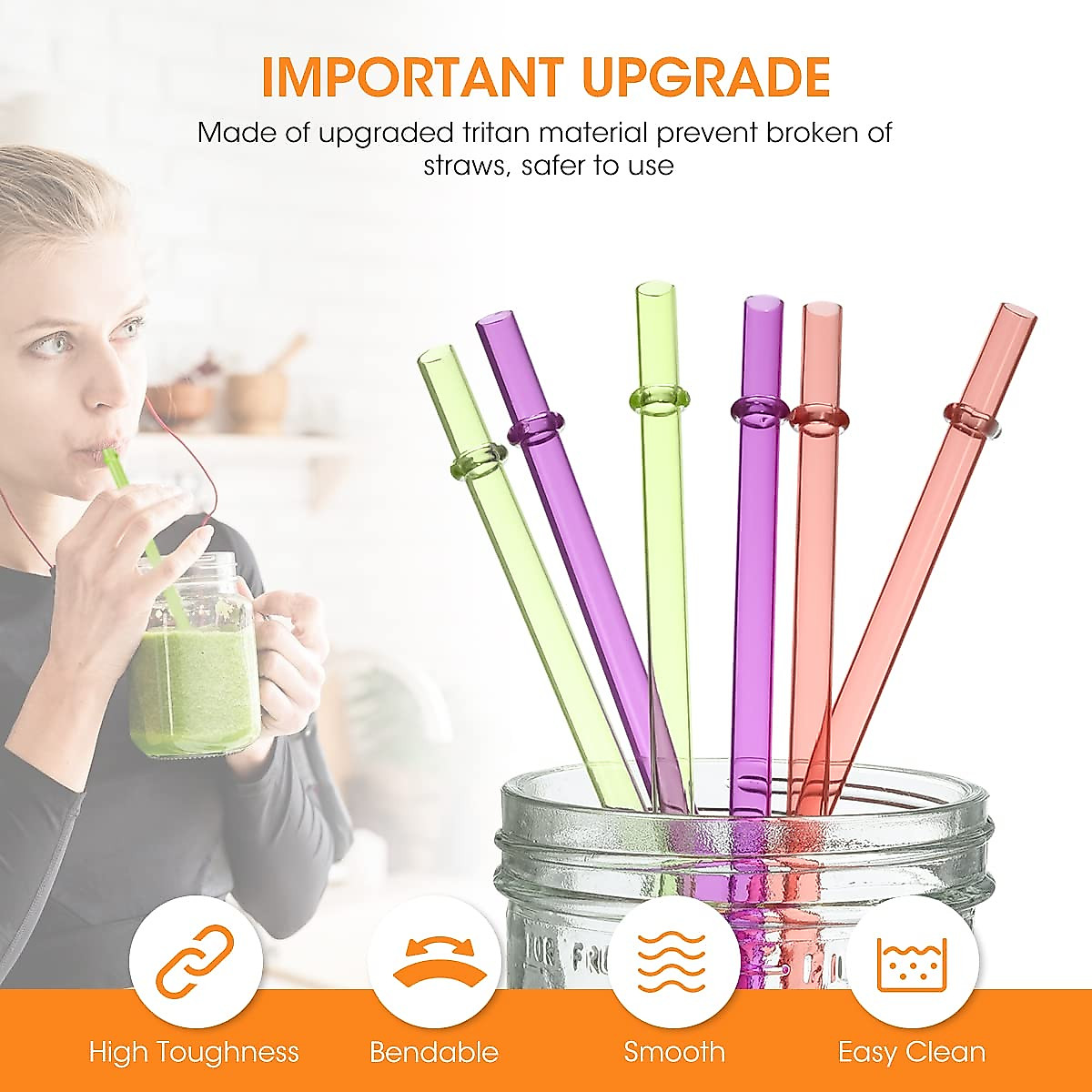 Aieve Mason Jar Lids with Straws, 6 Pcs 16oz 24oz Wide Mouth Mason Jar Drinking Lids with Straw Hole, Mason Jar Straw Lids with 6 Pcs Straws (Jar is NOT included)