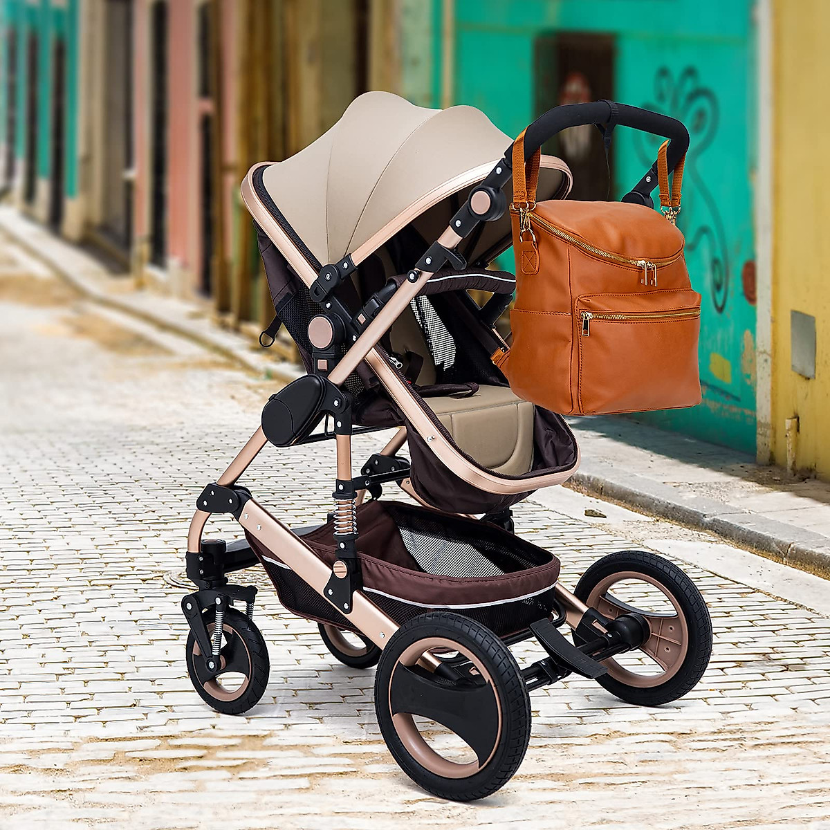 Minsong Diaper Bag Backpack,Fashion Leather Mommy Backpacks,Travel Toddler Baby Diaper Bags with in Bag Organizer and Changing Pad (Brown)