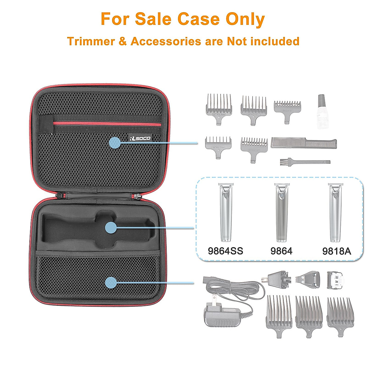 RLSOCO Hard Case for Wahl USA Stainless Steel Lithium Ion 2.0+ Beard Trimmer/2.0+ Slate Beard Trimmer/Cordless Beard Trimmer for Men, Storage Case for Wahl Model 9864SS/9864/9818A (Case Only)