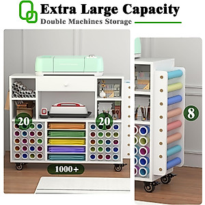 Craft organization and storage Cart Compatible with Cricut Machine, Rolling Craft Organizer With large drawer & 48 Vinyl Roll Holder, Crafting Cabinet Table Workstation for Craft Room Home
