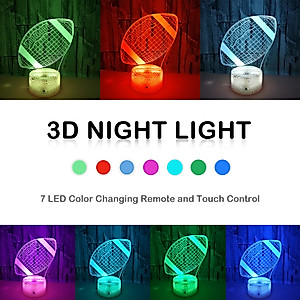 Football Night Lights for Kids, 3D LED Illusion Lamp 7 Colors Changing Nightlight with USB Powered, Touch & Remote Control Best Birthday Christmas Gifts for Boys Girls Kids Baby