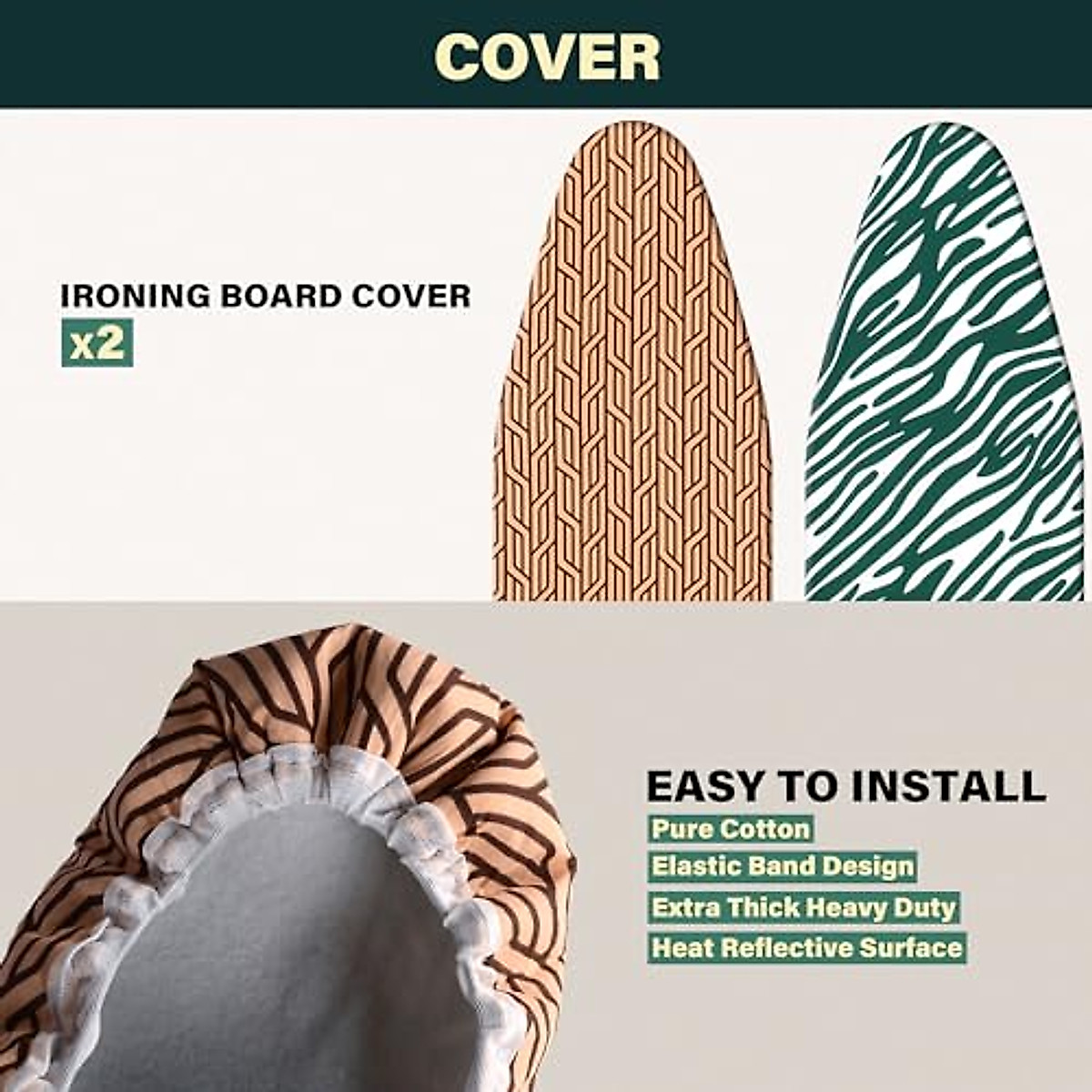 caius Ironing Board Full Size, Extra Wide Ironing Area, Foldable Iron Board with Extra Thick Padded Cover, Large Heavy Duty Ironing Board, Stable Structure, Adjustable Height, Easy to Fold (47x16)