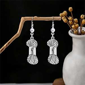 Dreuyet Yarn Knitting Pearl Earrings for Women Unique Silver Sewing Knitting Themed Needles and Yarn Ball Charm Crochet Earrings for Knitter Sewing Lovers Jewelry Gift (Yarn Knitting)