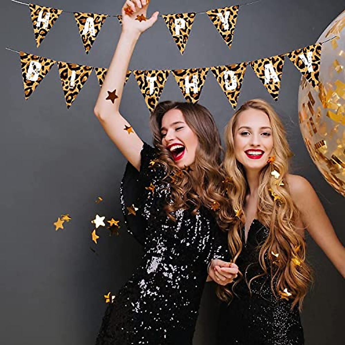 Kristin Paradise Leopard Print Happy Birthday Banner, Safari Party Sign, Jungle Animals Theme Decorations, Boy Girl Baby Shower Supplies, Bday Kids 1st First Decor