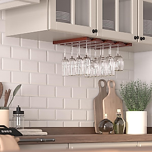 Rustic State 4 Sectional Adjustable Wood Under Cabinet Wine Glass Holder Wine Glass Rack Hanging Shelf Stemware Glassware Bar Organizer - 12 Wine Glass Storage - 11 Inch Deep - Mahogany