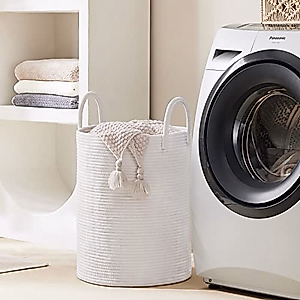 YOUDENOVA Cotton Rope Laundry Hamper Basket, 58L Tall Woven Collapsible Baskets for Blanket Organizing Clothes Hamper for Laundry Room Storage
