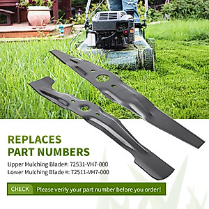 Fourtry Replacement 72531-VH7-000 (Upper) & 72511-VH7-000 (Lower) Blades Kit, Compatible with 21" Cut Hon da HRX217, HRX217K1, HRX217K2 Lawn Mowers, 2 Blades