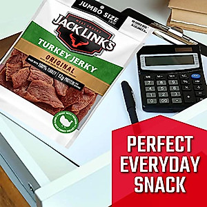 Jack Link's Turkey Jerky, Original, 5.85 oz. Sharing Size Bag – Flavorful Meat Snack with 12g of Protein, 80 Calories, Made with 100% Turkey - 96% Fat Free, No Added MSG or Nitrates/Nitrites