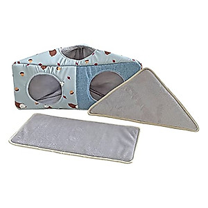 Ymid Select Hedgehog Fleece Corner Hideout Cave Collapsible Pet Play Toy Tunnel Tube Warm House Hidey Hut for Sugar Glider Ferret Hamster Small Animal Beds (Blue/Blue)