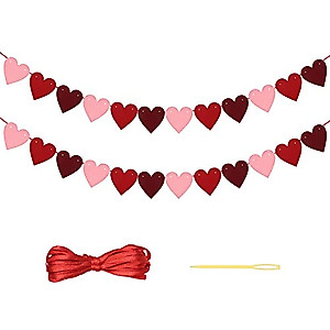 CCINEE 24PC 3.9 Inch Felt Heart Banner Garland for Valentine's Day Wedding Backdrop Party Decorations 3 Colors