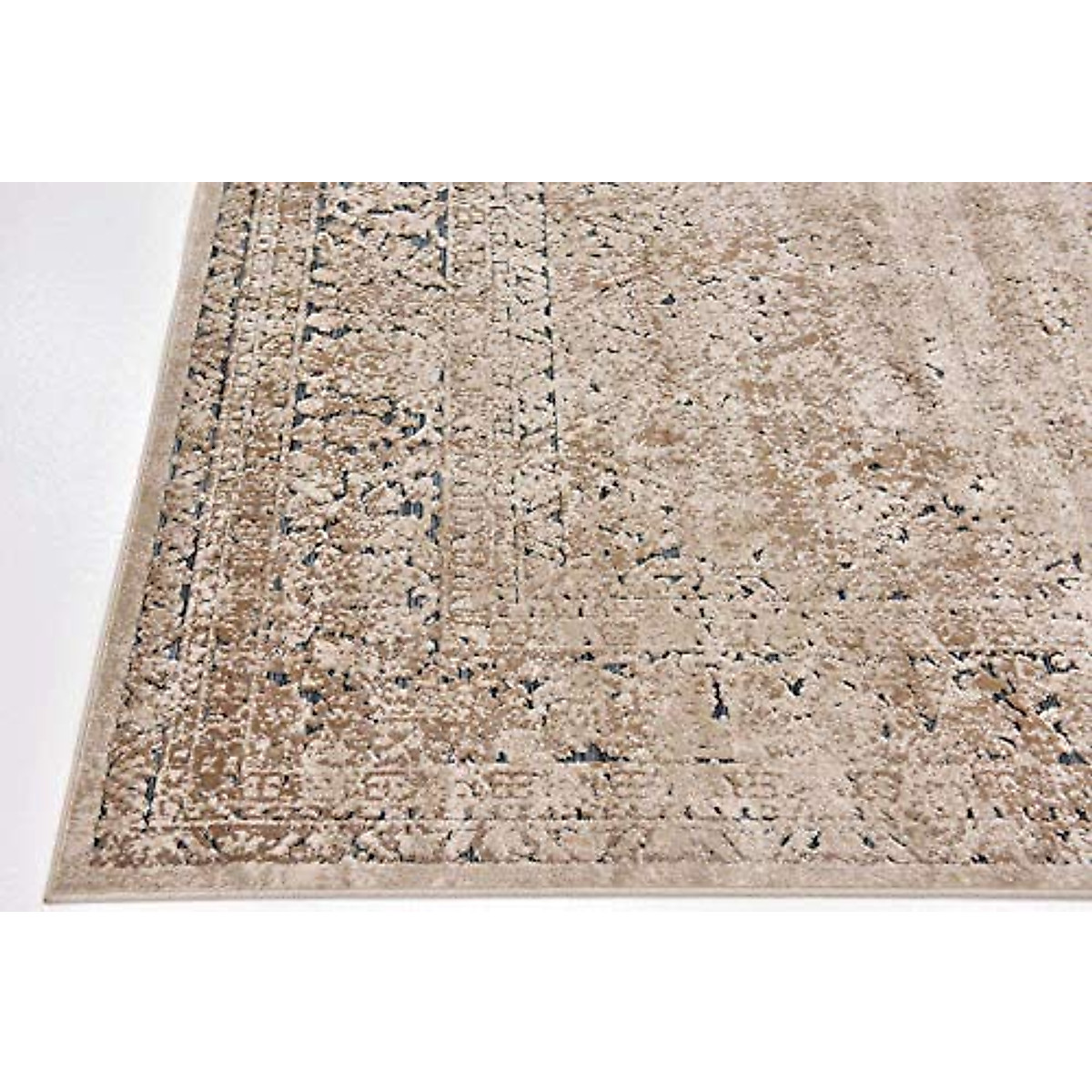 Unique Loom Chateau Collection Distressed, Textured, Vintage, Border, Rustic, Traditional Area Rug, 7 ft, Beige/Light Brown