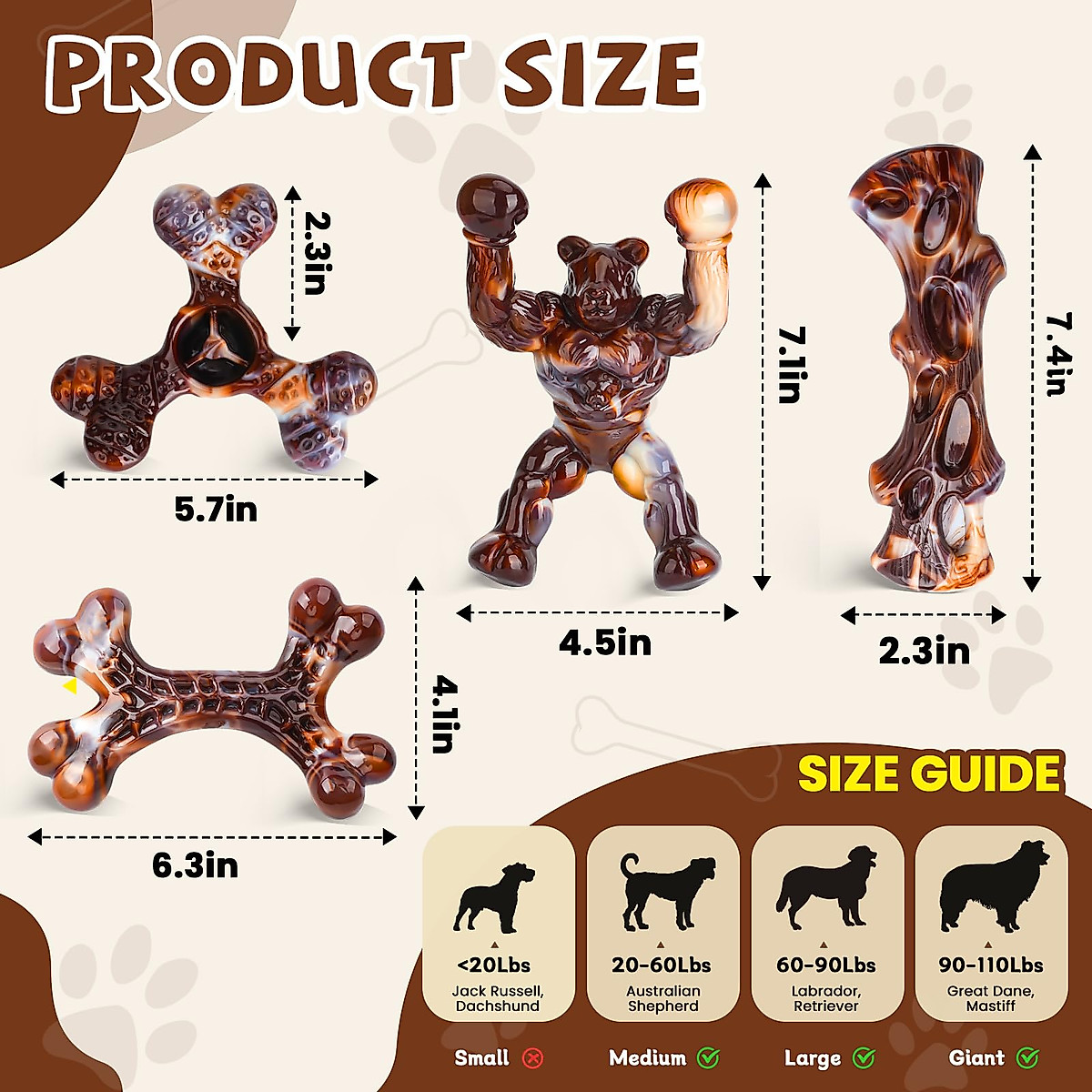 WAGS PET 4 Pack Dog Chew Toys for Aggressive Chewers, Indestructible Dog Toys for Medium Large Breed, Real Bacon Flavor, Tough and Durable Nylon Toy for Better Dental Care