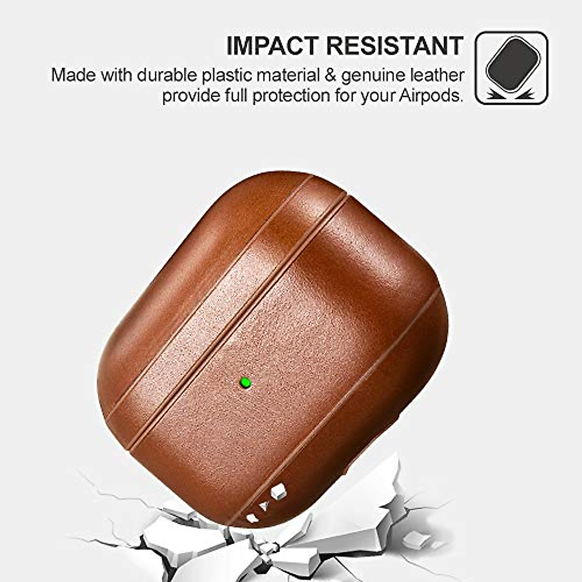 AirPods Pro Case, ICARER Airpod Pro Leather Case Genuine Leather Portable Protective Shockproof Cover for Apple AirPods Pro Support Wireless Charging and Led Visible (Brown)