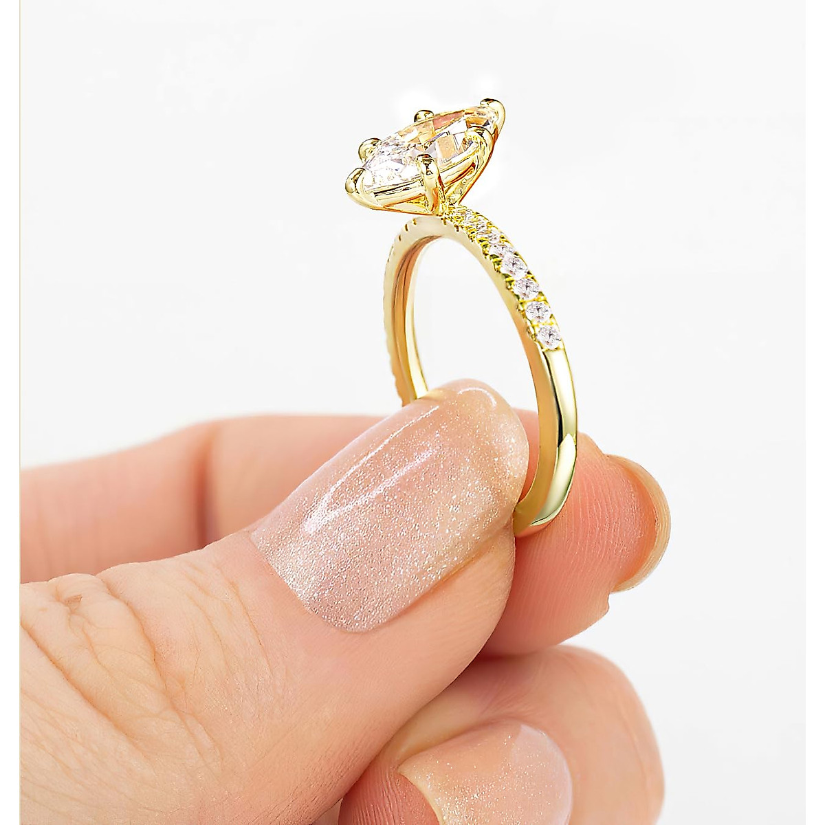 TIGRADE 2CT Engagement Ring for Women Marquise Cut Cubic Zirconia Wedding Band CZ Promise Anniversary Ring Size 3-12, Gold, Size 5.5