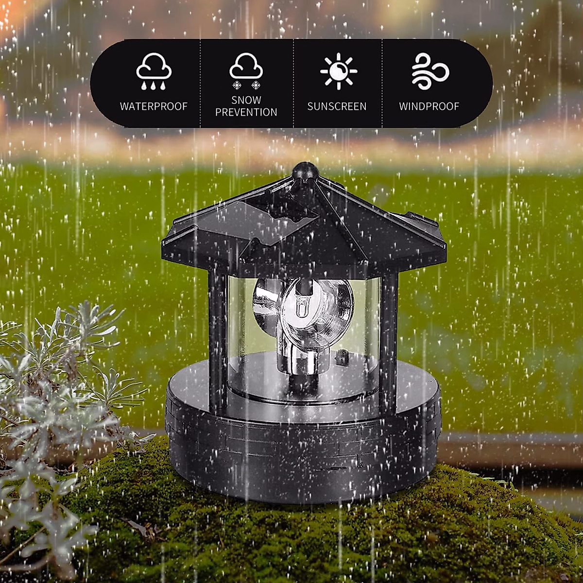 VLUOO Lighthouse Solar Lights 360 Degree Rotating Lighthouse Beacon Led Solar Lighthouse Light Outdoor Waterproof Led Solar Powered Lighthouse Garden Decor for Outside