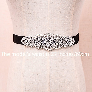 ULAPAN Rhinestone Black Elastic Belts for Women Interlocking Stretch Belt(S394)