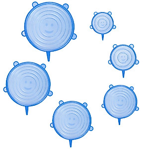 Silicone Stretch Lids Upgraded 6 Pack Various Sizes Rubber Stretchy Miracle Lid Reusable Elastic Bowl Cover for Food Storage Leftover Savers Fit Container Dish Cup (6, Blue)