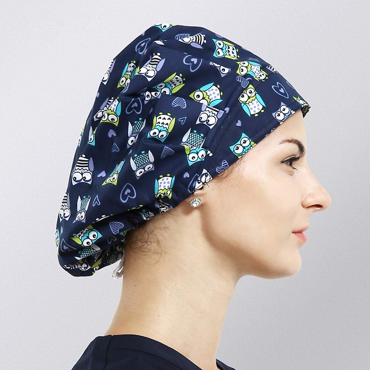 1pc Women's Bouffant Scrub Cap for Long Hair Ladies, Owls, Free size