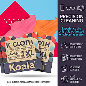 Koala Lens Cleaning Cloth | Japanese Microfiber | Glasses Cleaning Cloths | Eyeglass Lens Cleaner | Eyeglasses, Camera Lens, VR/AR Headset, and Screen Cleaning | Pink & Orange (Pack of 3)