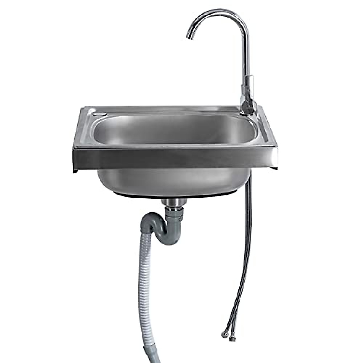 Mini Wall Hanging Sink Station,Stainless Steel Kitchen Washing Station, Utility Laundry Portable Single Bowl Hand washing Basin ,with Stand and Hot cold Tap,for Garage, Garden, Kitchen, RV ( Size : 52