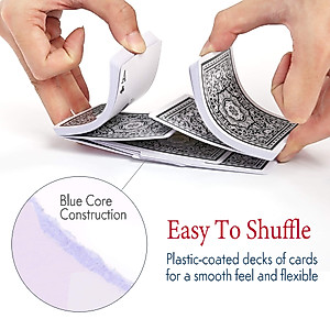 LotFancy Pinochle Playing Cards, 2 Decks of Cards, Blue and Red, Special 48 Card Deck