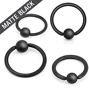 Covet Jewelry Matte Black IP Captive Bead Ring 316L Surgical Steel (16GA, Length: 8mm, Ball Size: 3mm)