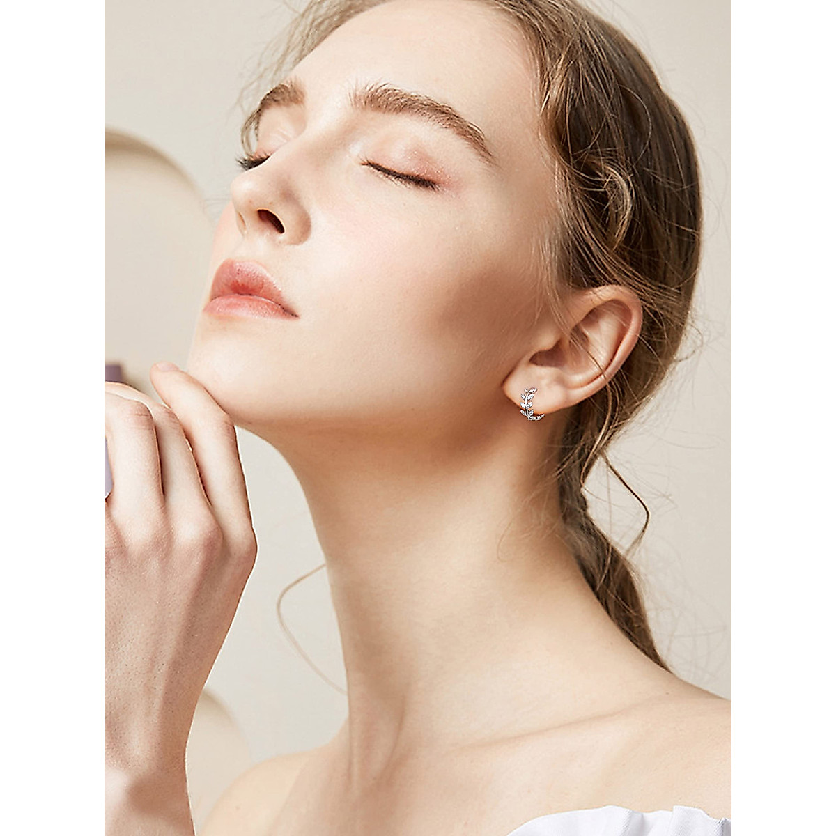 GLOQUAT Gold Hoop Earrings for Women Silver Plated Olive Leaf with CZ Huggie Hoop Earrings Hypoallergenic Zirconia Hoop Earrings Huggie Ear Cuff Jewelry Gifts 10mm