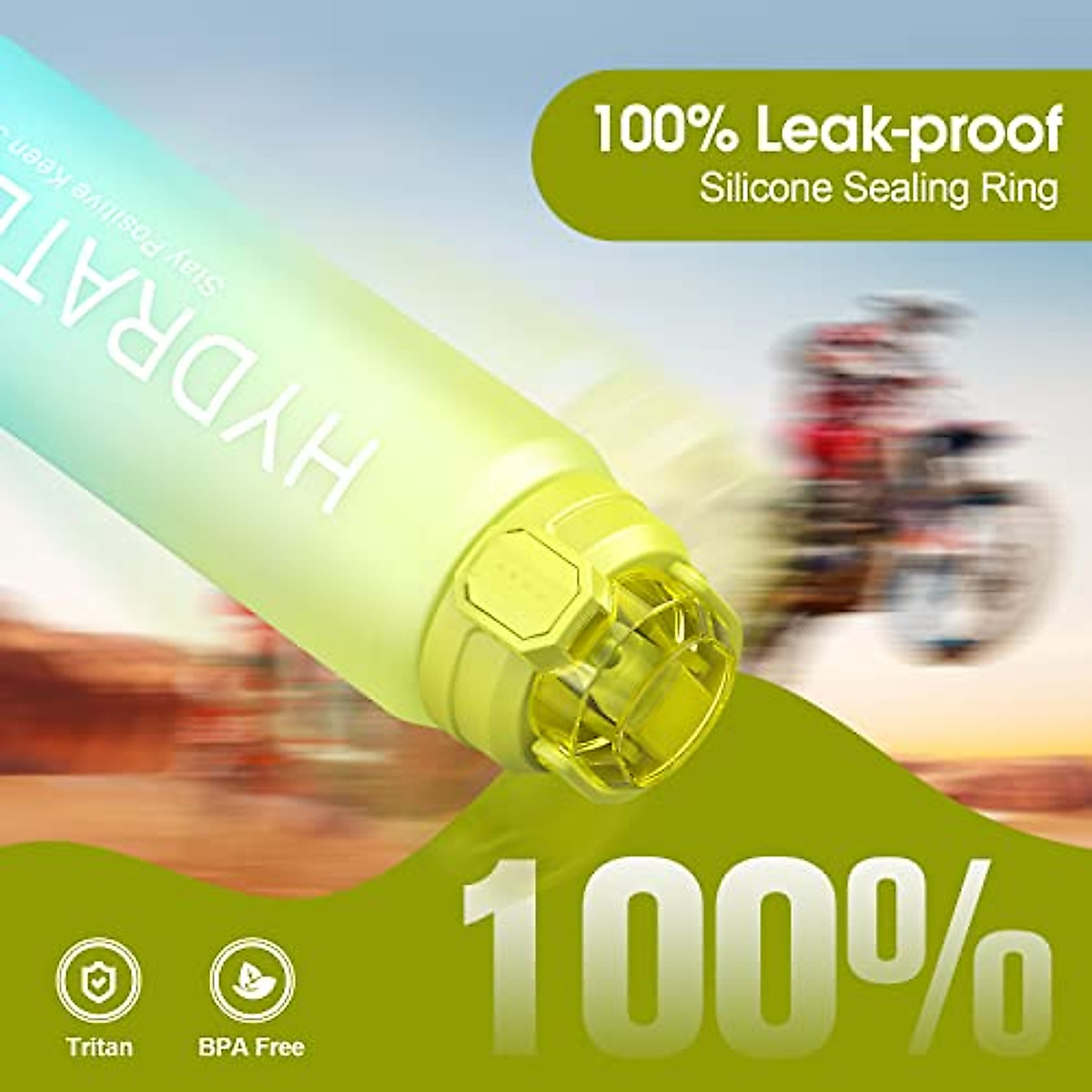 Y&3 32oz Water Bottle with Straw & Time Marker, Motivational Water Bottle with Handle, Leakproof, Tritan BPA Free Water Jug, for Fitness, Gym, Outdoor (Yellow Green Gradient)