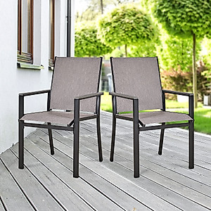 MEOOEM Patio Chair Set of 2, Textilene Patio Furniture Chair with Armrest & Black Metal Frame for Lawn Garden Backyard.
