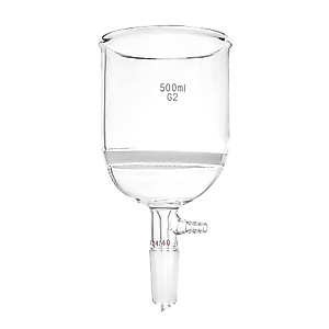 QWORK 500ml Filtering Buchner Funnel Medium Frit (G2) Lab Glassware with Standard 24/40 Joint and Vacuum Serrated Tubulation, 94mm I.D, 100mm Depth