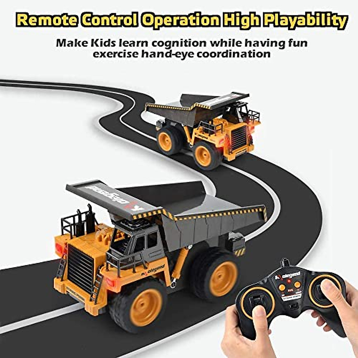 kolegend Remote Control Dump Truck RC Truck Construction Vehicle Truck Toys with Rechargeable Battery for Toddlers Kids Boys and Girls