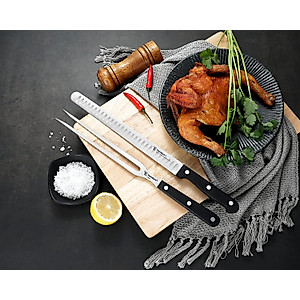 Humbee, Carving Knife and Fork Set, 10 inch Granton Blade with 9 Inch Fork, for Cutting Smoked Brisket, BBQ Meat, Turkey