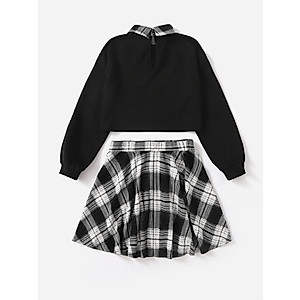 SOLY HUX Girl's Letter Print Sweatshirt Top and Plaid Skirt Set 2 Piece Outfits Black White 11-12Y
