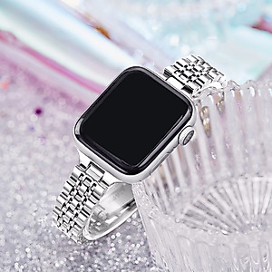 Secbolt Stainless Steel Slim Bands Compatible with Apple Watch 38mm 40mm 41mm iWatch Series 9/8/7/6/5/4/3/2/1/SE, Thin Bracelet for Women, Silver